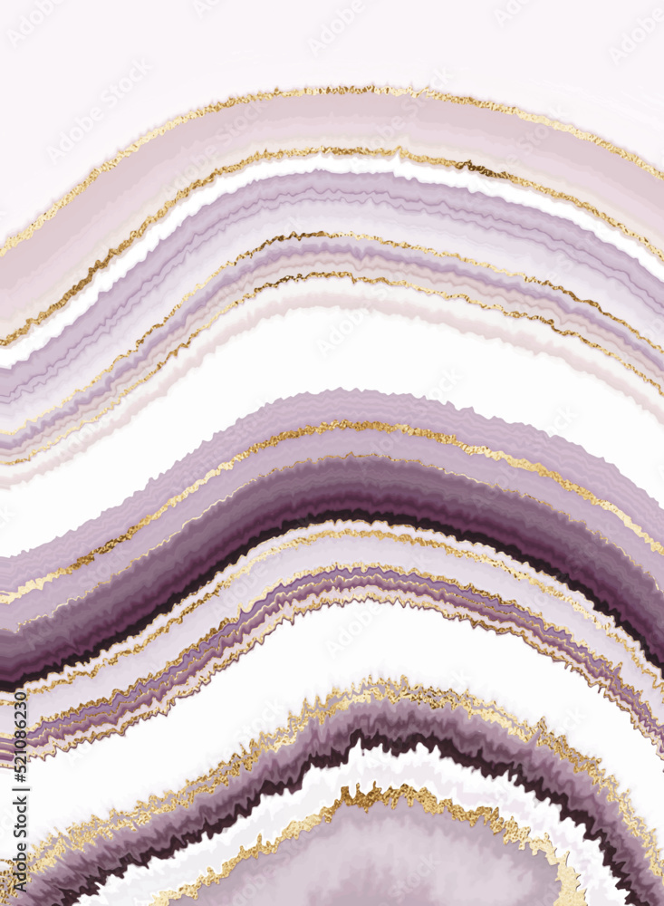 Amethyst slice wall art print with geode mineral texture and gold ...