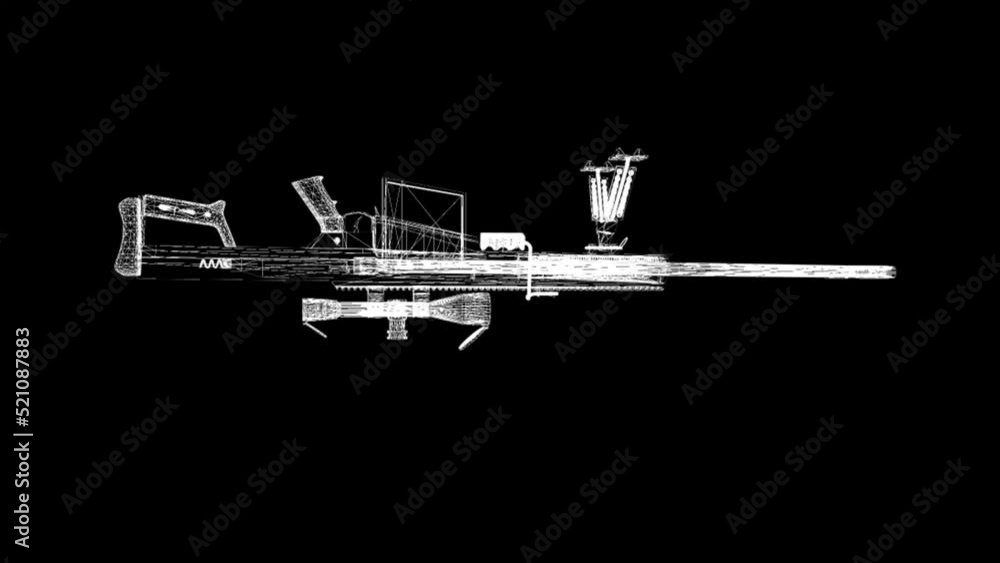 HUD The futuristic 3D sci-fi military sniper rifle wireframe. 4k ...