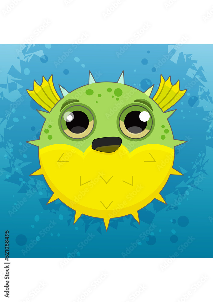 manga style puffer fish. colored picture. image of a tropical marine ...