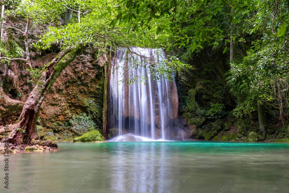 Waterfall with tree rainforest beautiful nature in Thailand Stock Photo ...