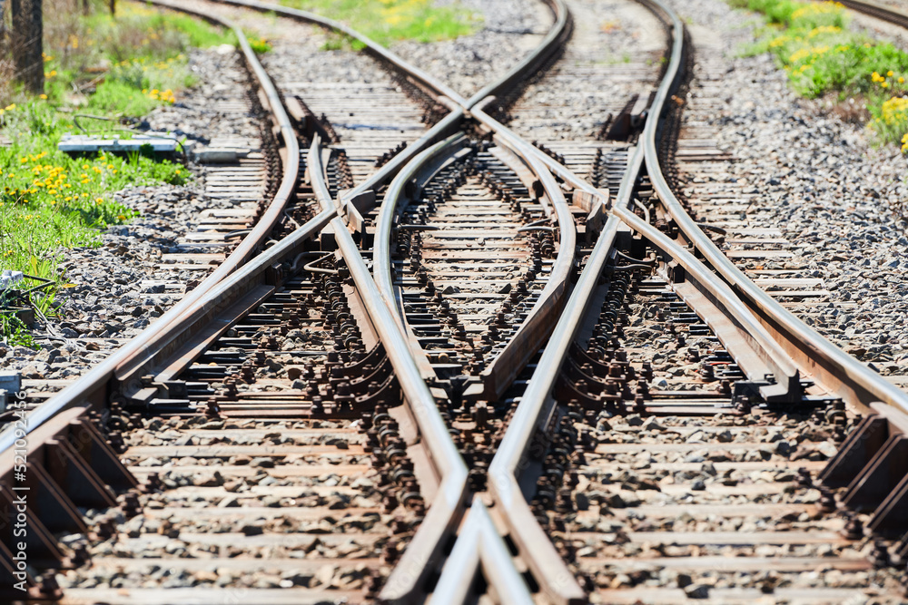 Railroad tracks as a symbol of life's choices. Point of bifurcation ...