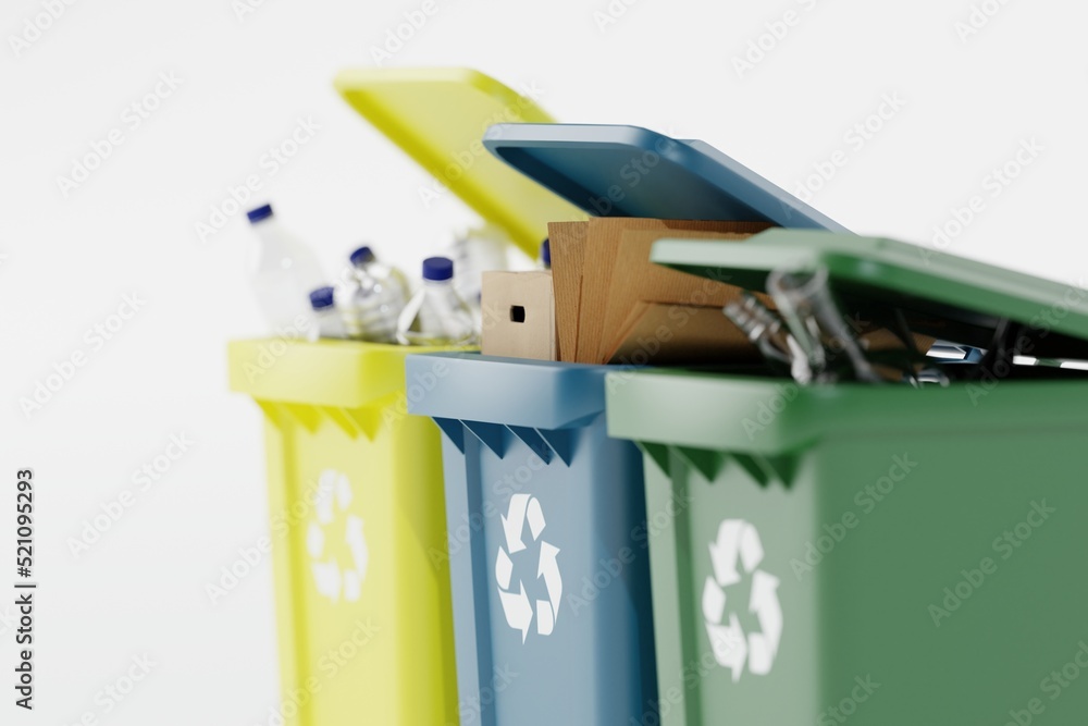 Waste bins for segregation. Wastepaper basket in different colors for ...