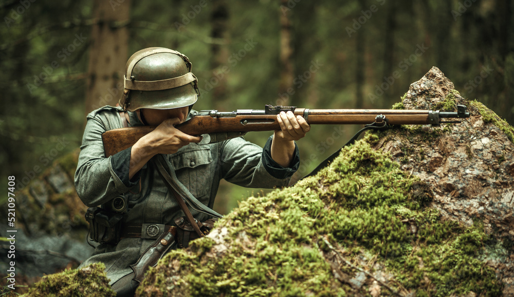 A Finnish soldier during World War II on the Karelian Isthmus. A ...