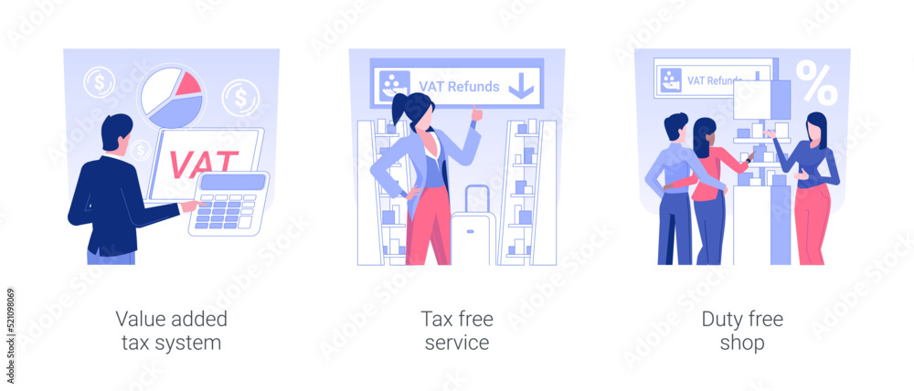 VAT system isolated concept vector illustration set. Value added tax ...