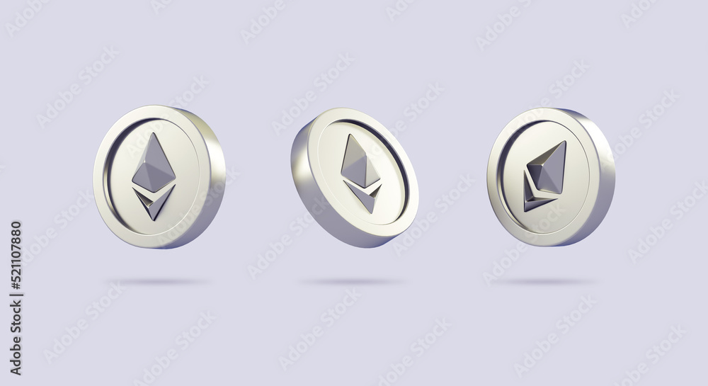 Valencia, Spain - August 2022: Various ethereum ETH silver coins ...