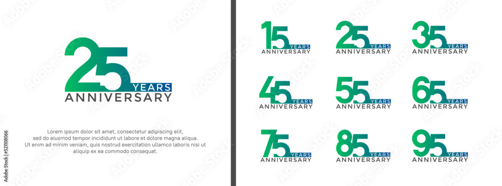 set of anniversary logo black and green color on green background for ...
