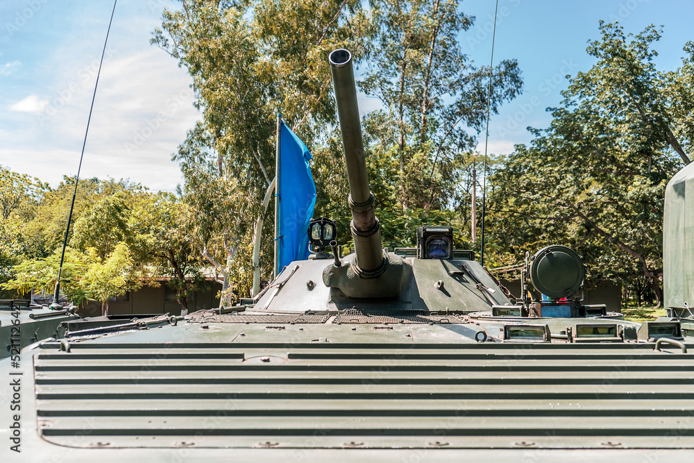Russian amphibious military tank turret parked and ready for combat ...