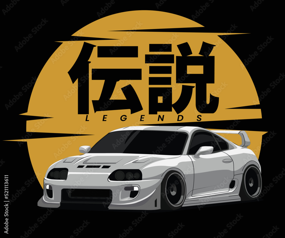 Japanese sport car vector illustration with black background for t ...