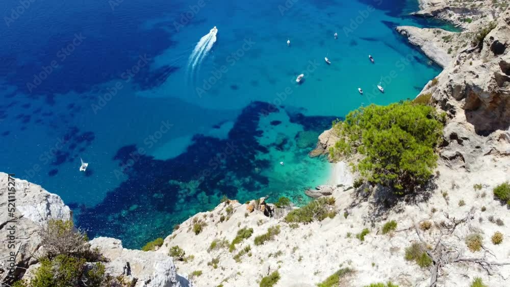 Some yachts Sailboats Motorboats in the bay Atlantis. Smooth aerial ...