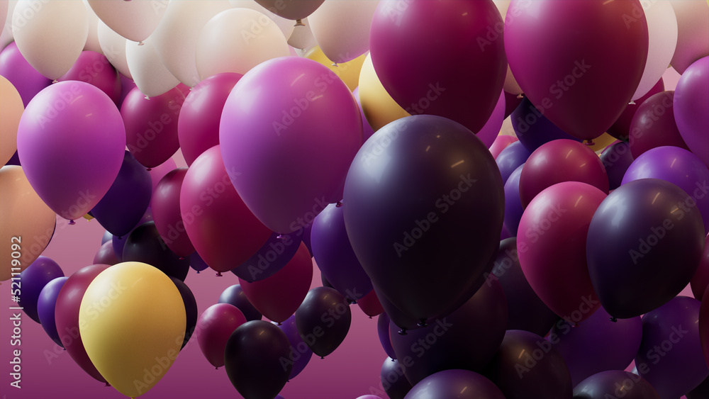 Purple, Yellow and White Balloons Rising in the Air. Colorful, Carnival ...