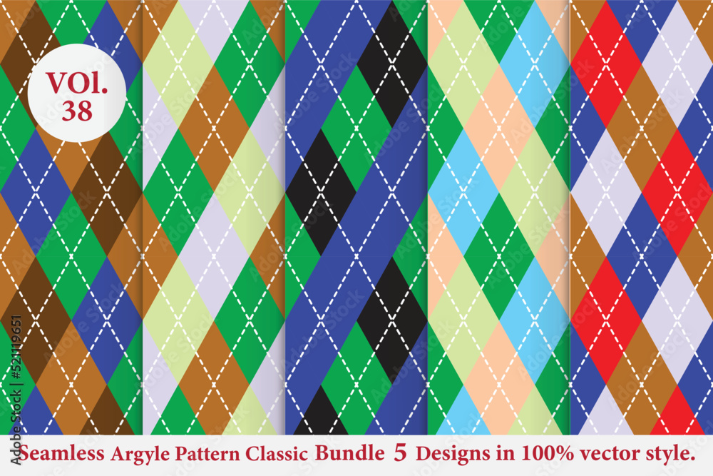 Argyle Pattern vector Bundle 5 designs Vol.38, classic Fabric texture ...