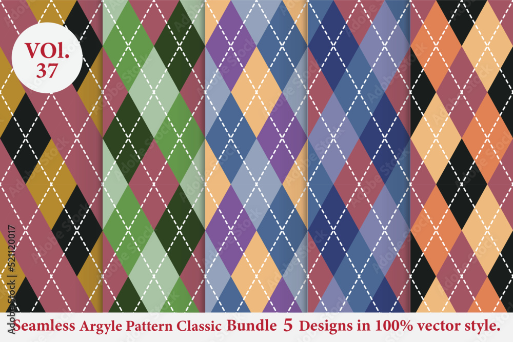 Argyle Pattern vector Bundle 5 designs Vol.37, classic Fabric texture ...