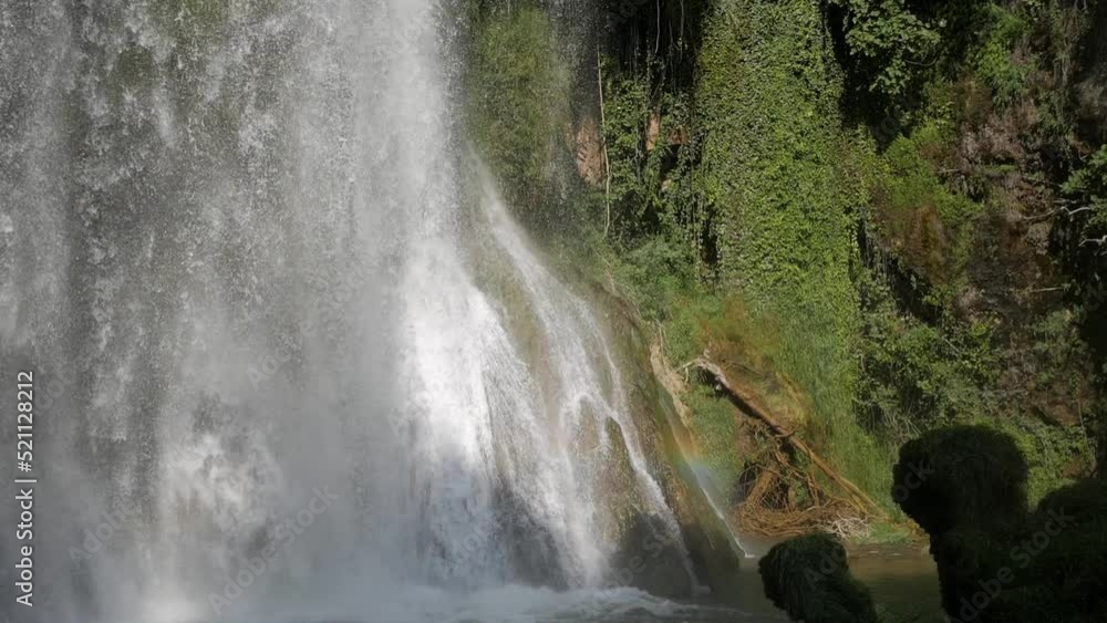 Beautiful downpour cataract waterfall on plunge pool. Water stream drop ...