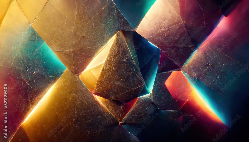 Realistic colorful shiny glowing magic crystals abstract background ...