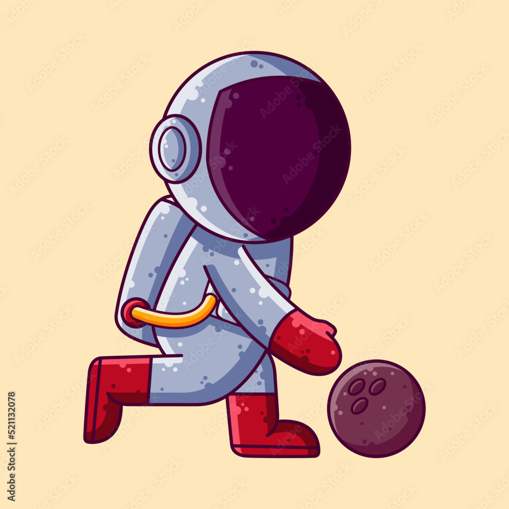 Cute Astronaut Playing Bowling Cartoon Vector Illustration. Cartoon ...