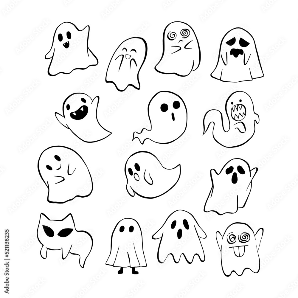 Vector illustration of Halloween Little Ghost cartoon line on white ...