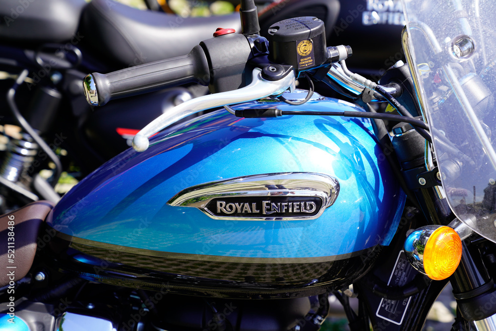Royal Enfield meteor 350 logo text and brand sign on Fuel tank of ...