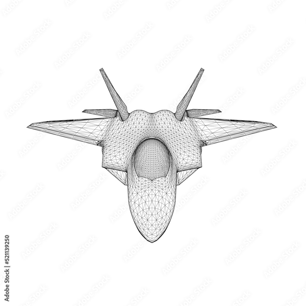 Combat fighter jet wireframe from black lines isolated on white ...