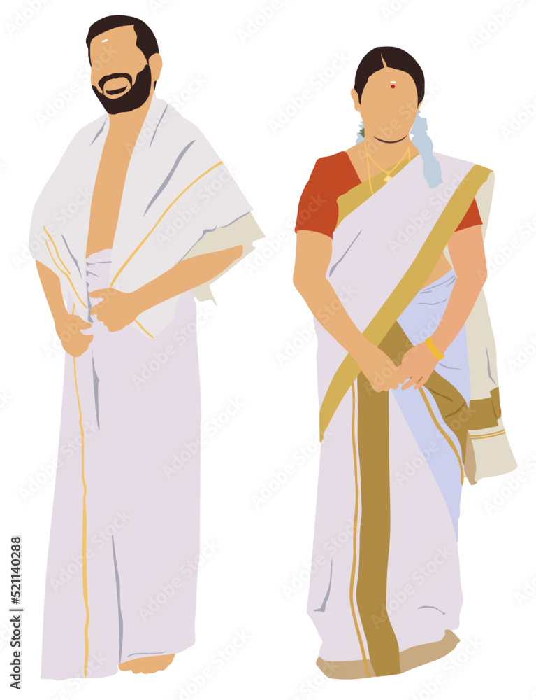 Kerala couple in traditional dress of kerala. เวกเตอร์สต็อก | Adobe Stock