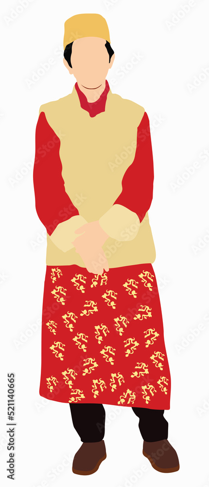 Sikkimese guy in traditional dress of sikkim Stock Illustration | Adobe ...