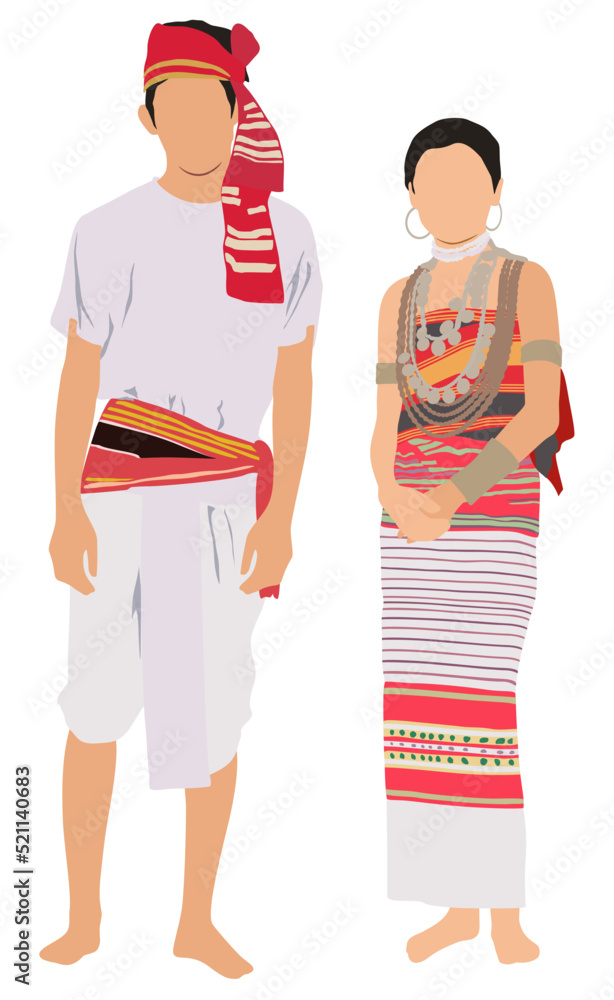 Tripuri Couple in traditional costume of Tripura, India Stock Vector ...