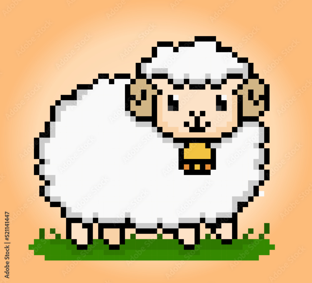 8 bit pixel of sheep. Animal pixels for game assets and cross stitch ...