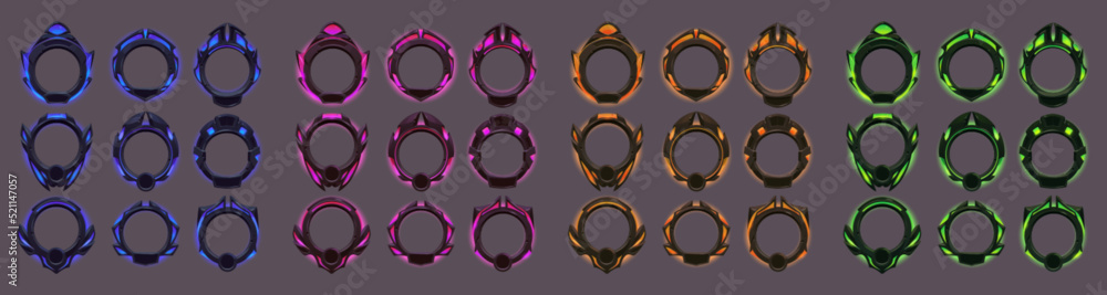 Game avatar frames in futuristic style. Vector cartoon set of game ui ...
