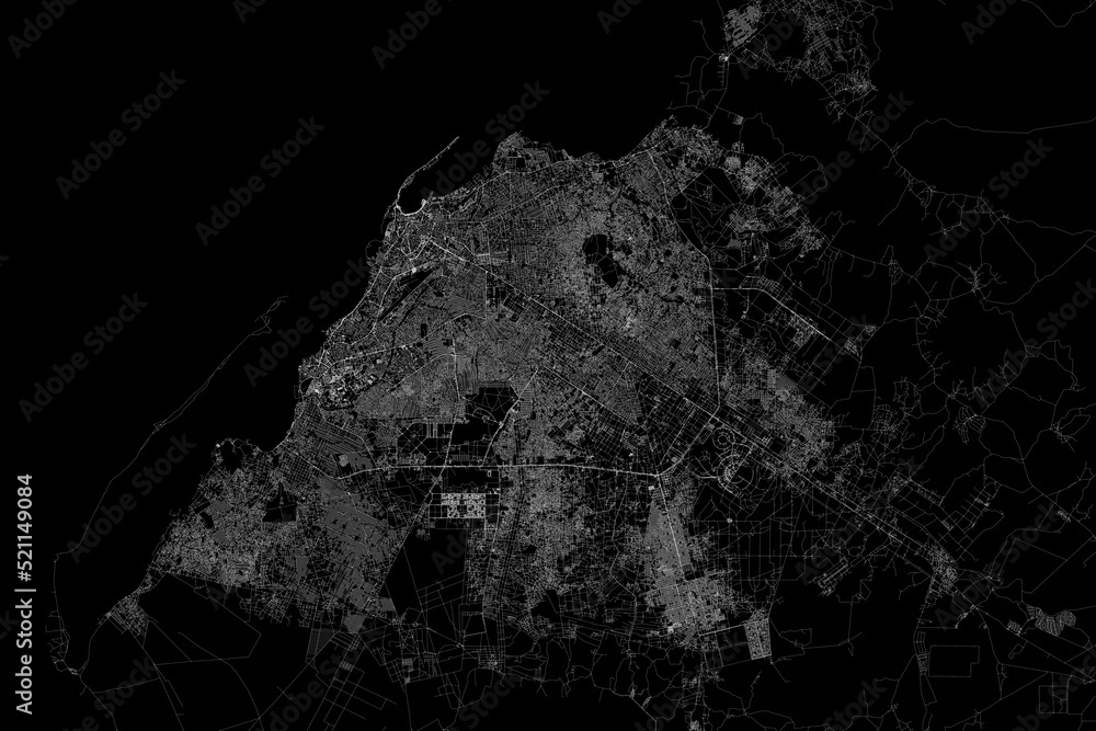 Stylized map of the streets of Luanda (Angola) made with white lines on ...