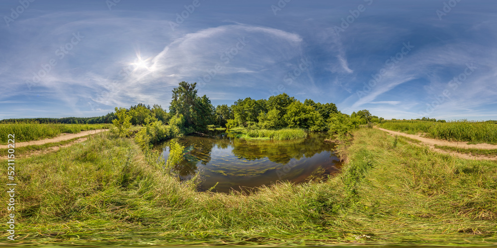 full seamless hdri 360 panorama view on fast river coast near gravel ...