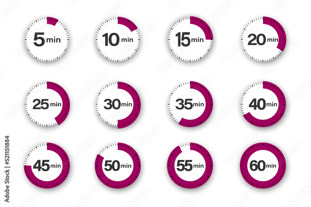 Set of timers. 5, 10, 15, 20, 25, 30, 35, 40, 45, 50, 55, and 60 ...