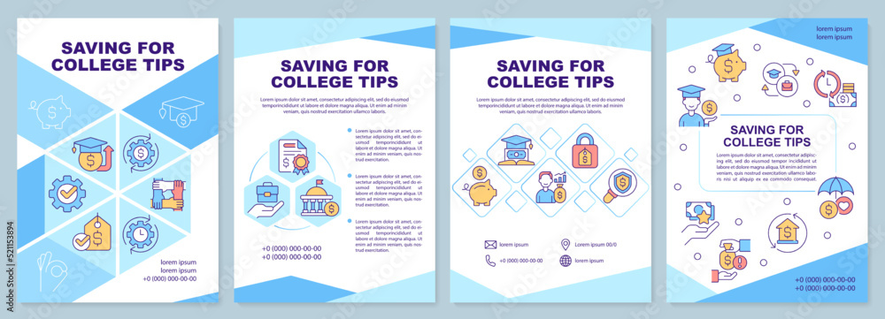 Saving for college tips blue brochure template. Budget. Leaflet design ...