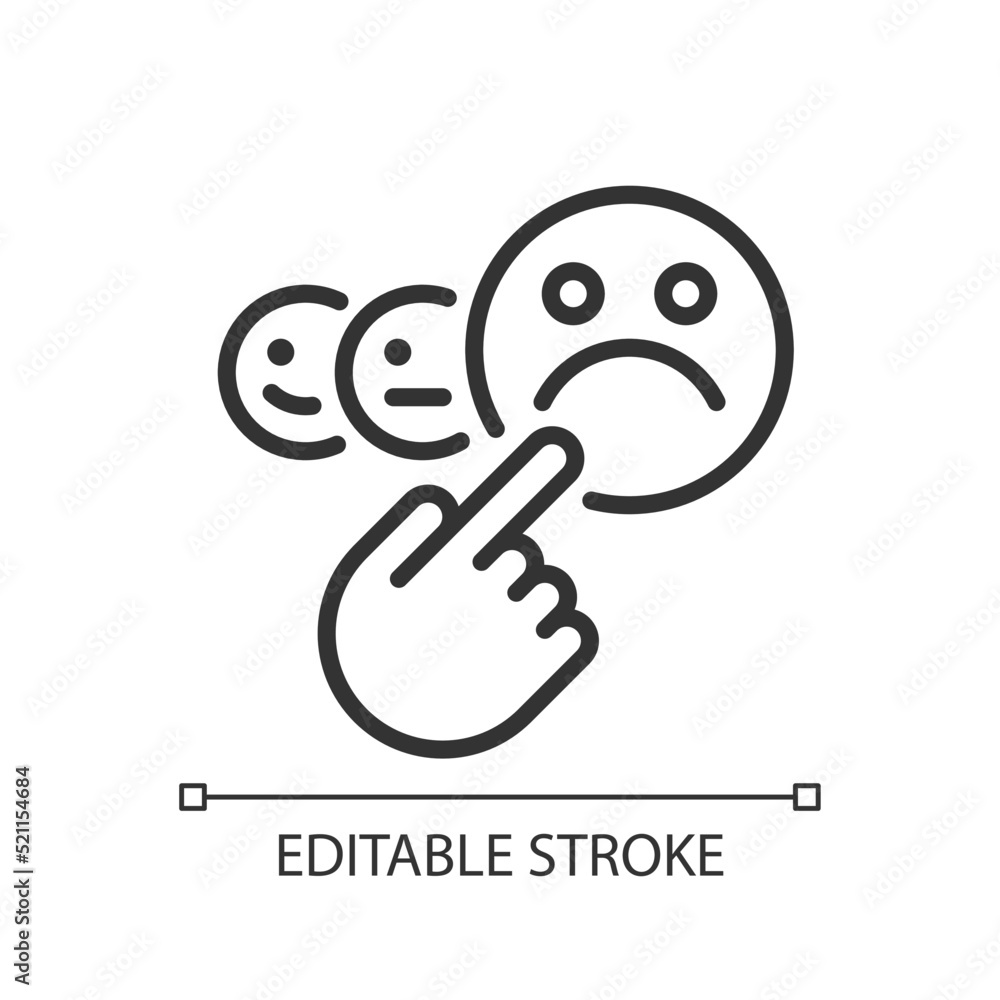 Negative feedback pixel perfect linear icon. Customer dissatisfaction ...