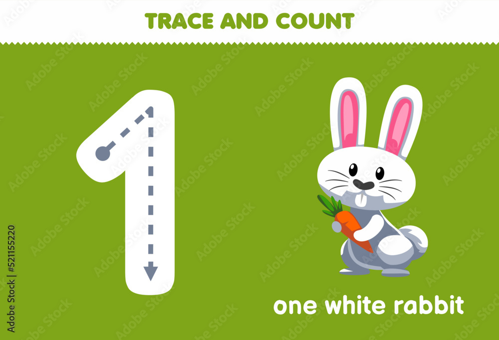 Education game for children tracing number one and counting of cute ...