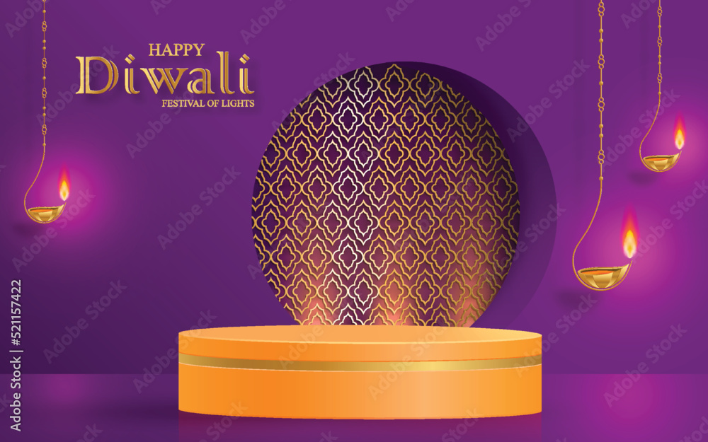 Diwali or Deepavali 3d Podium round stage style for the Indian festival ...
