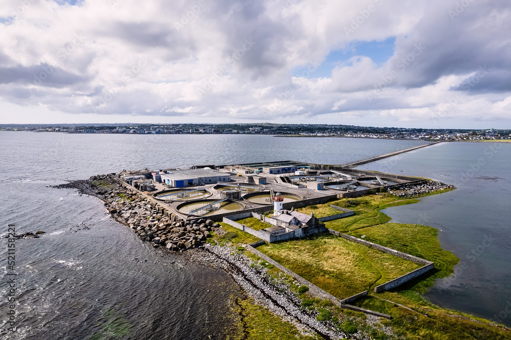 View on Mutton Island and causeway. Galway city, Ireland. Popular town ...