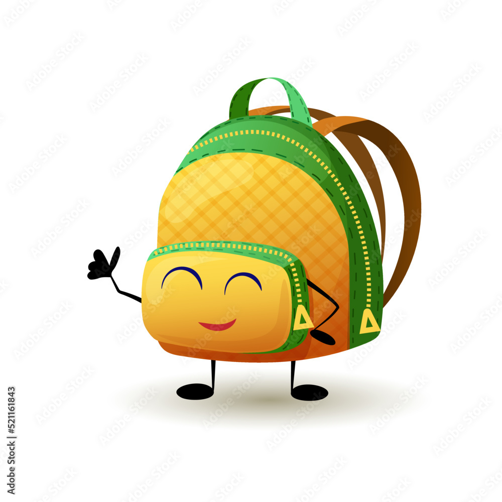 Cute Backpack Character Vector Cartoon Illustration Isolated On White Smiling School Bag With