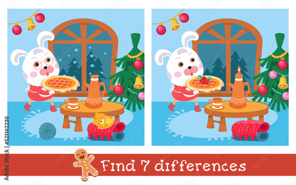 Find 7 differences. Game for children. Cute mother rabbit in dress and ...