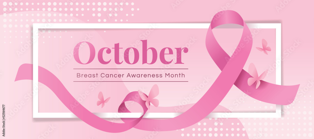 October, Breast cancer awareness month text in white frame and pink ...