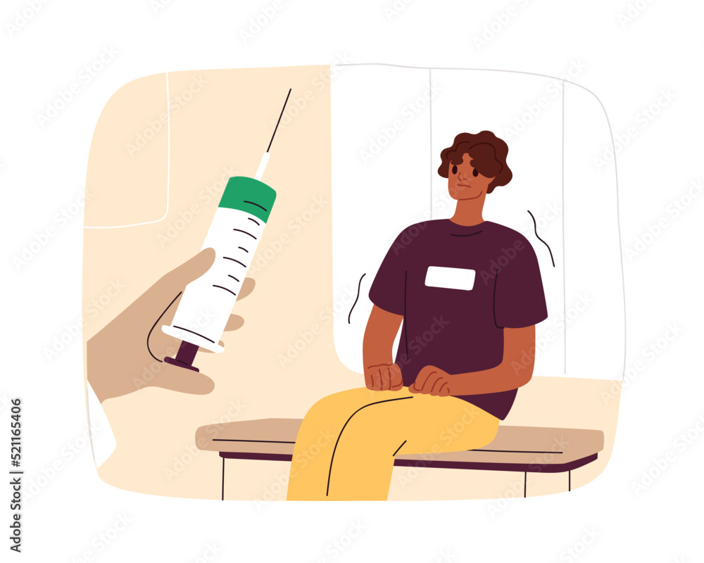 Fear of needles concept. Patient with phobia of syringe injections ... Fear of needles concept. Patient with phobia of syringe injections ...