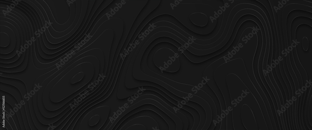 Abstract paper cut black background. Topographic map dark relief ...