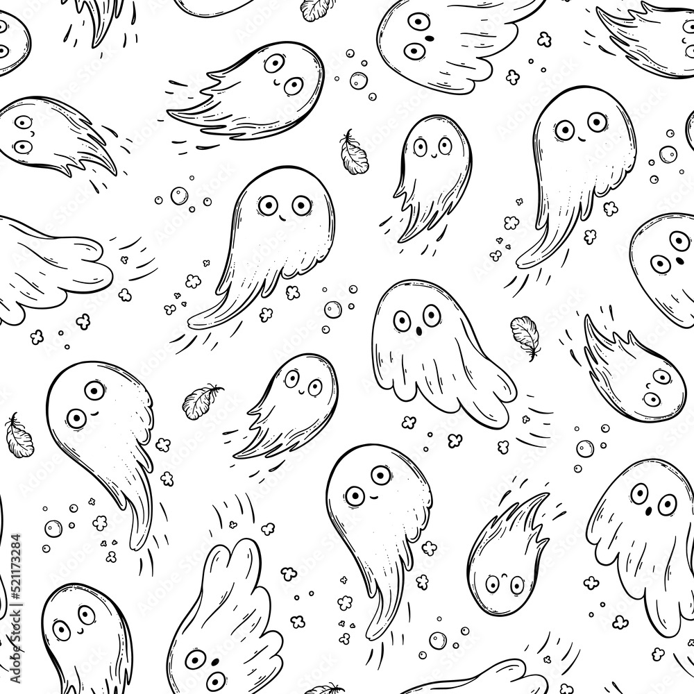 Ghost seamless pattern. Cute background. Hand Drawn vector illustration ...