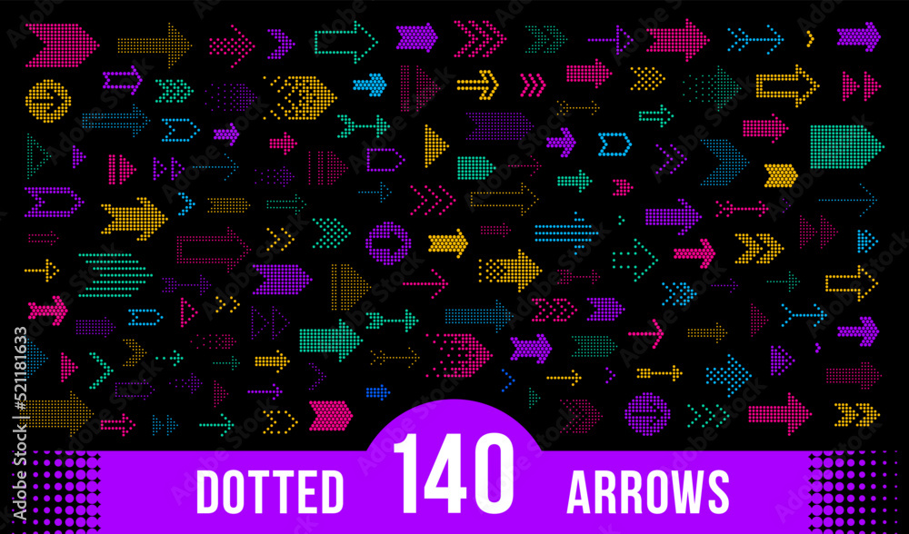 Dotted arrows big vector set of icons or logos, collection of direction ...