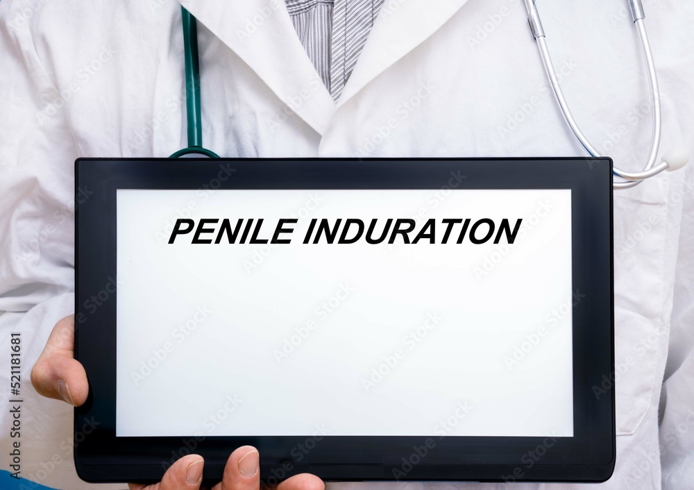 Penile Induration. Doctor with rare or orphan disease text on tablet ...