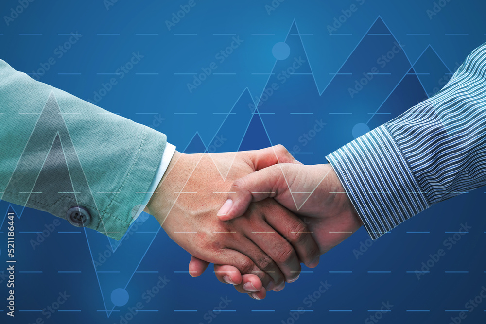 Business man handshake with graph chart of stock market graphic diagram ...