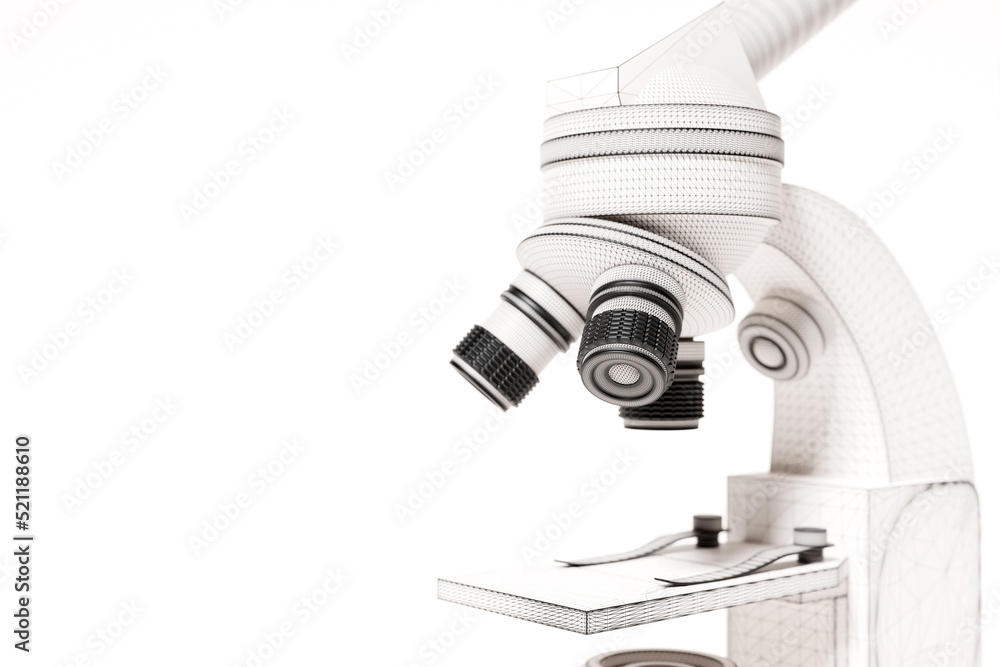 Realistic 3d microscope on white background, laboratory equipment ...