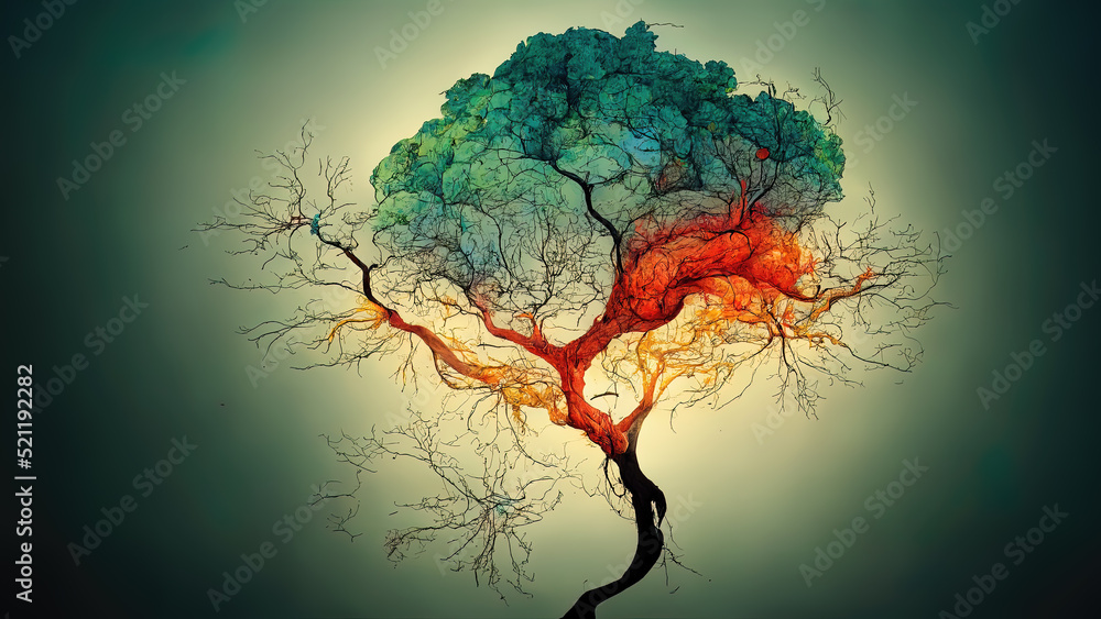 Tree with no leaves shapes like human brain as illustration Stock ...