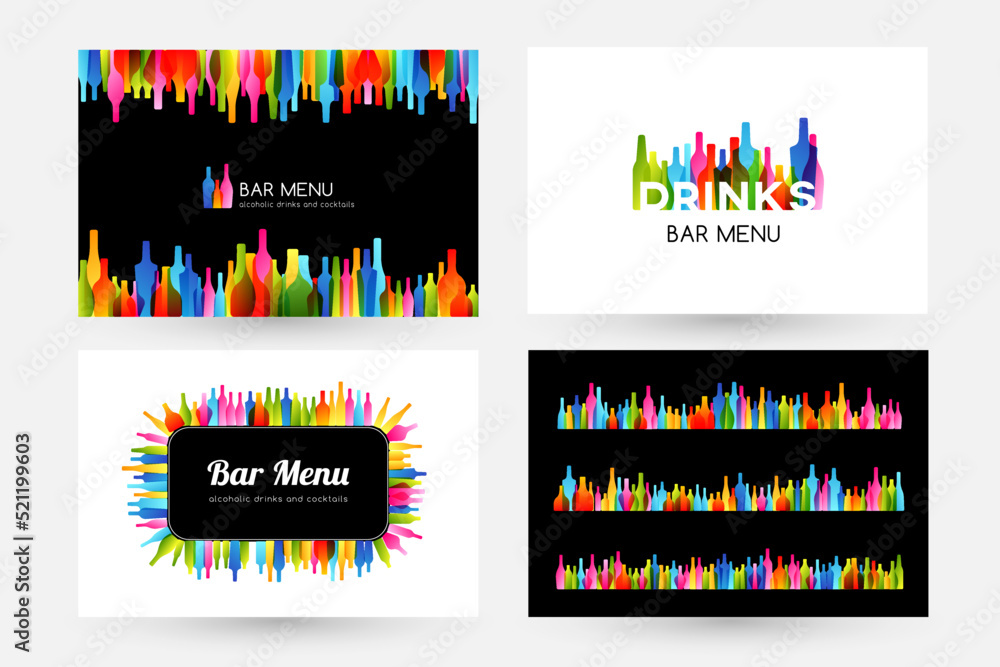 Bar menu design collection. Horizontal poster, badge, logo and dividers ...