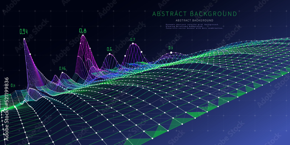 Abstract background with 3d grid color with data. Technology concept. Visual presentation ...