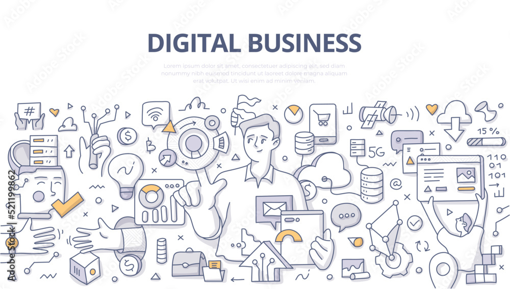 Digital business. Businessman uses technology to add value to business ...