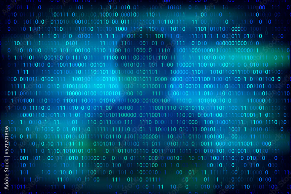 Anonymous silhouette on the blue background with binary code tex Stock ...